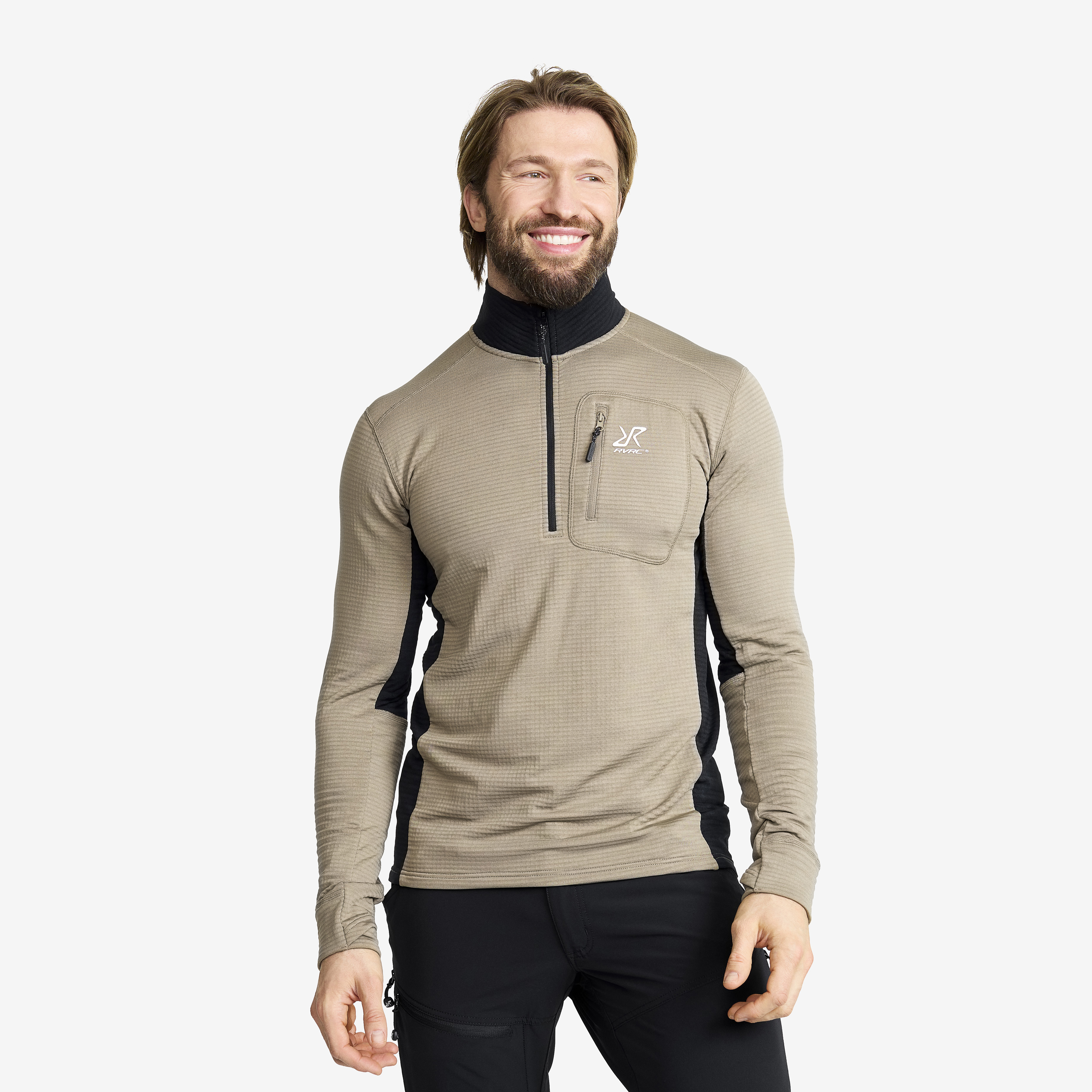 Waffle Half-zip Fleece Herre Brindle | RevolutionRace