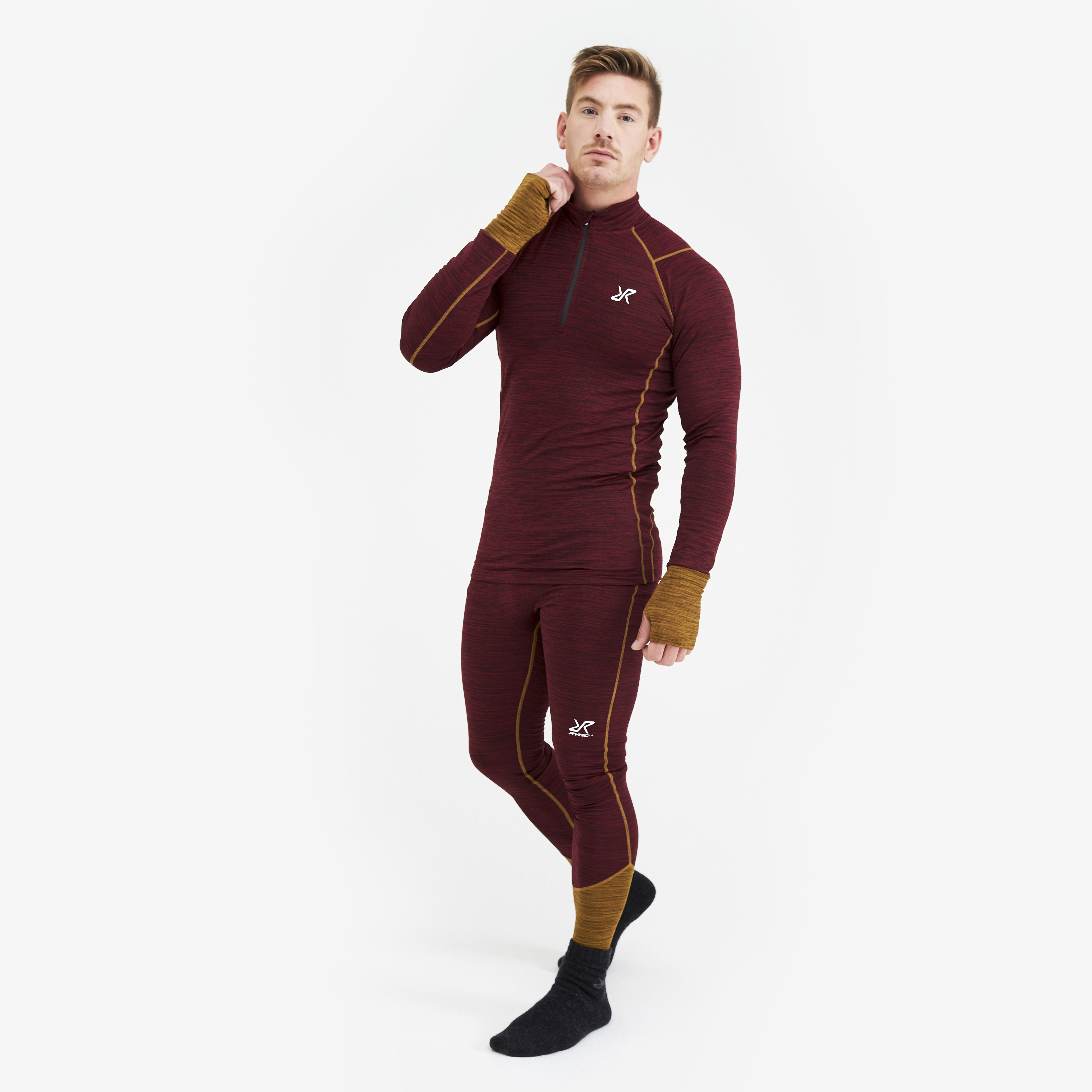 Hiball Waffle Base Layer Set Men Bison Red | RevolutionRace